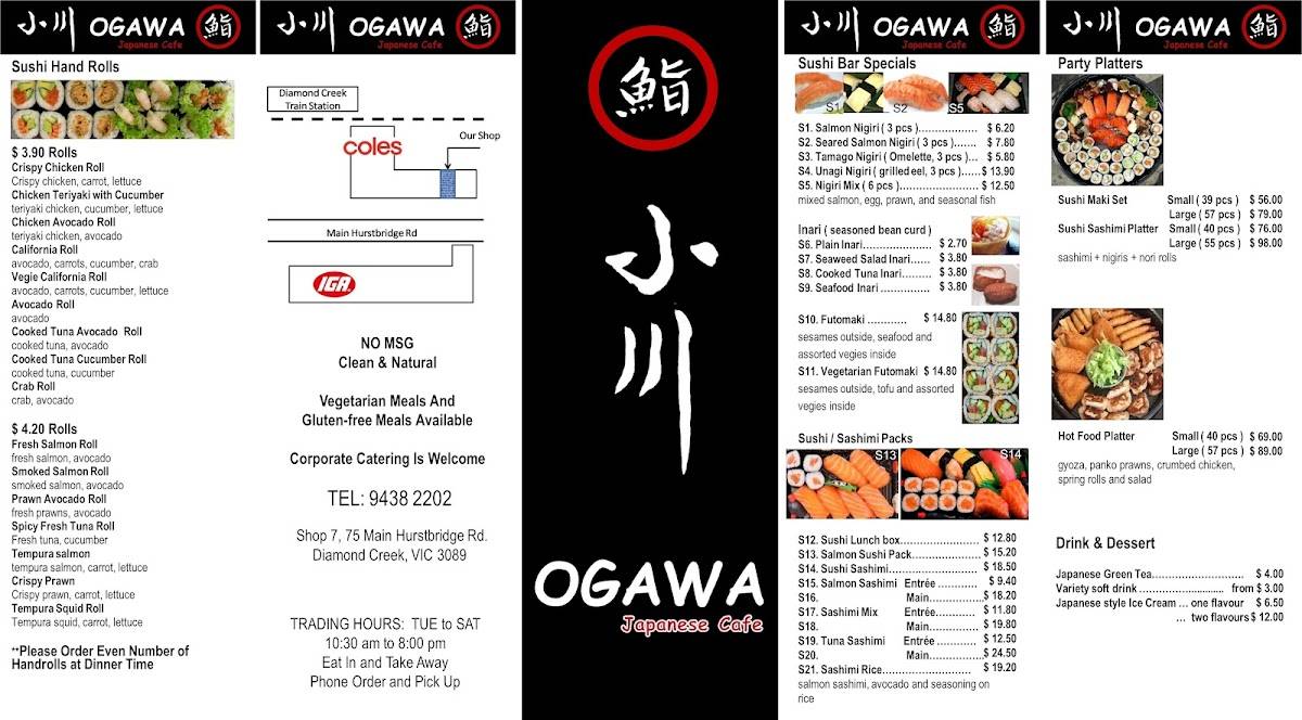 Menu at Ogawa Japanese Cafe, Diamond Creek