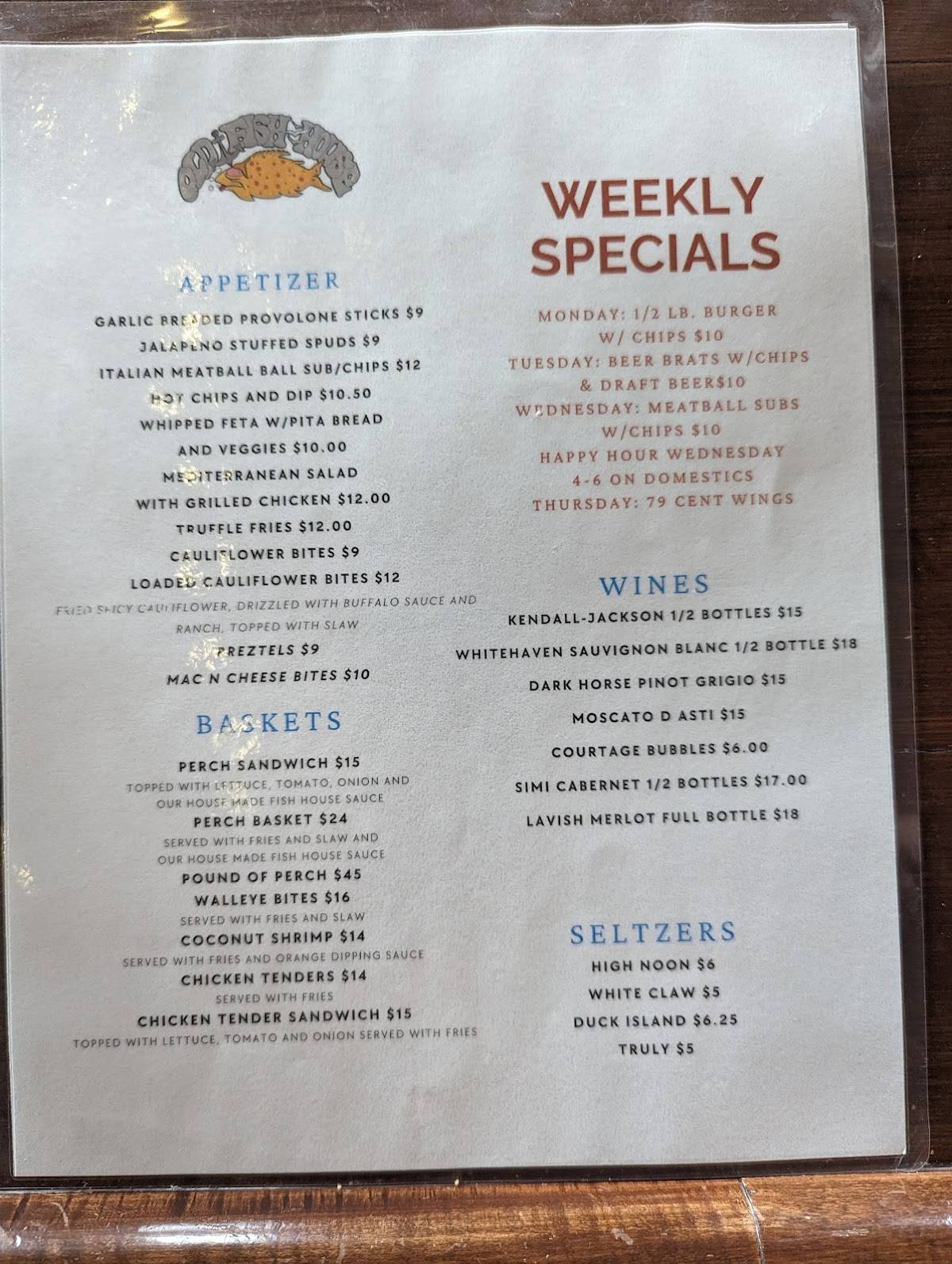 Menu at Old Fish House-Huron pub & bar, Huron