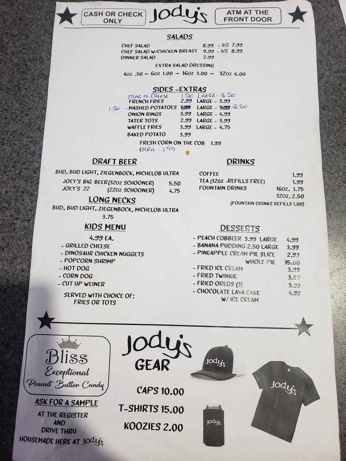 Menu at Old Jody's Restaurant, Temple