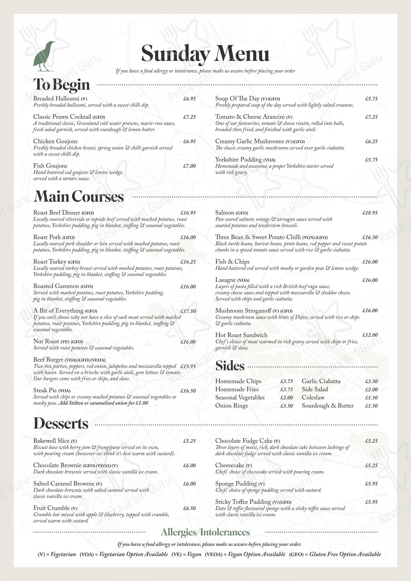 Menu at Old Moor Tavern pub & bar, Barnsley