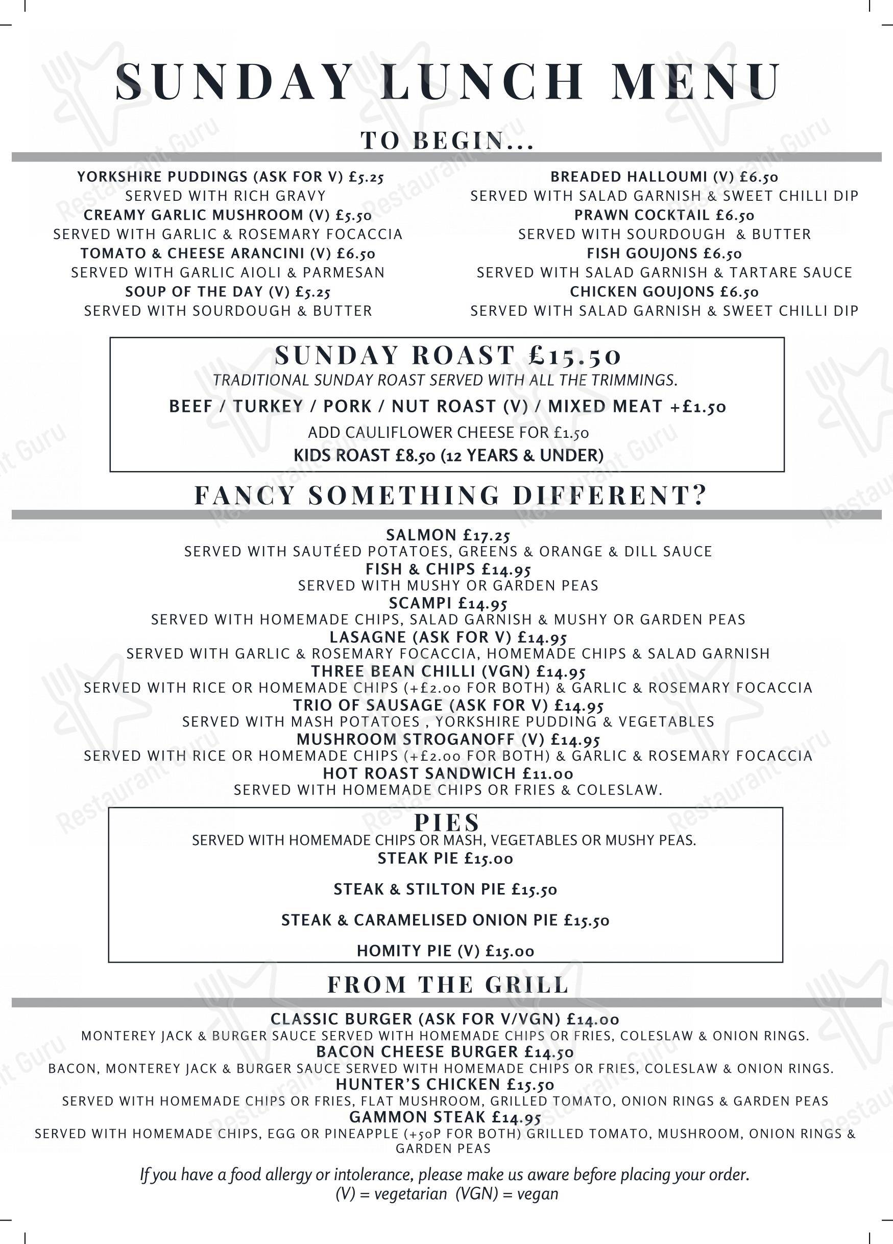 Menu at Old Moor Tavern pub & bar, Barnsley