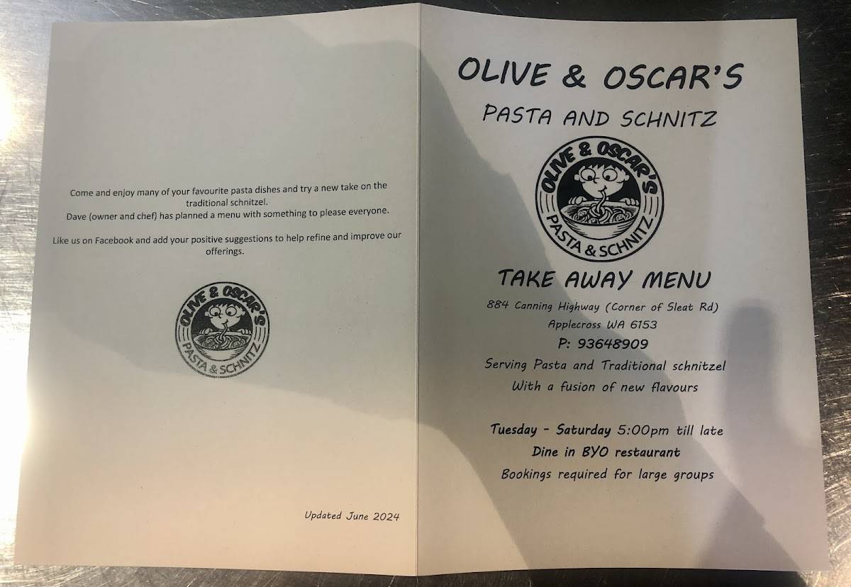 Menu at Olive And Oscars restaurant, Applecross