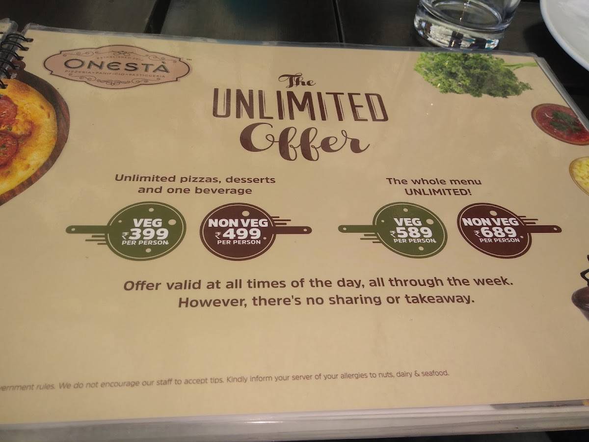 Menu at Onesta Whitefield, Bengaluru, 10