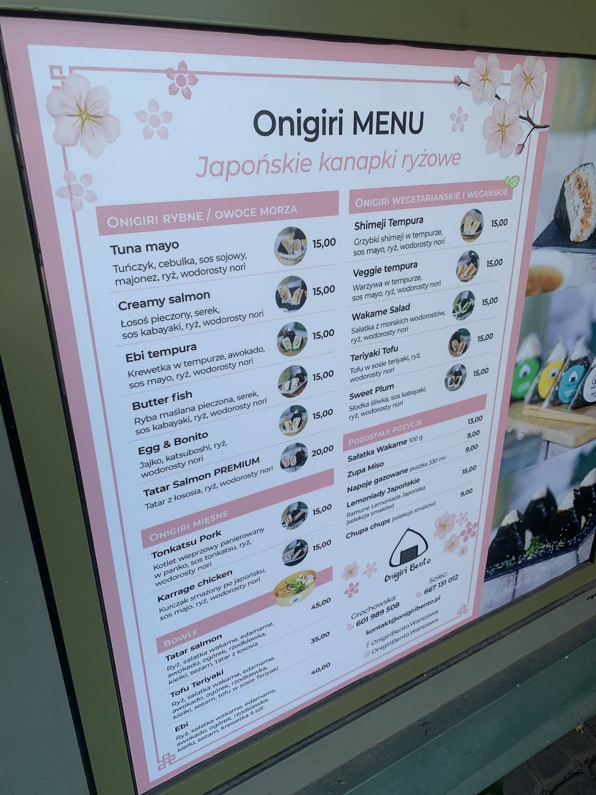 Menu at Onigiri Bento SOLEC restaurant, Warsaw