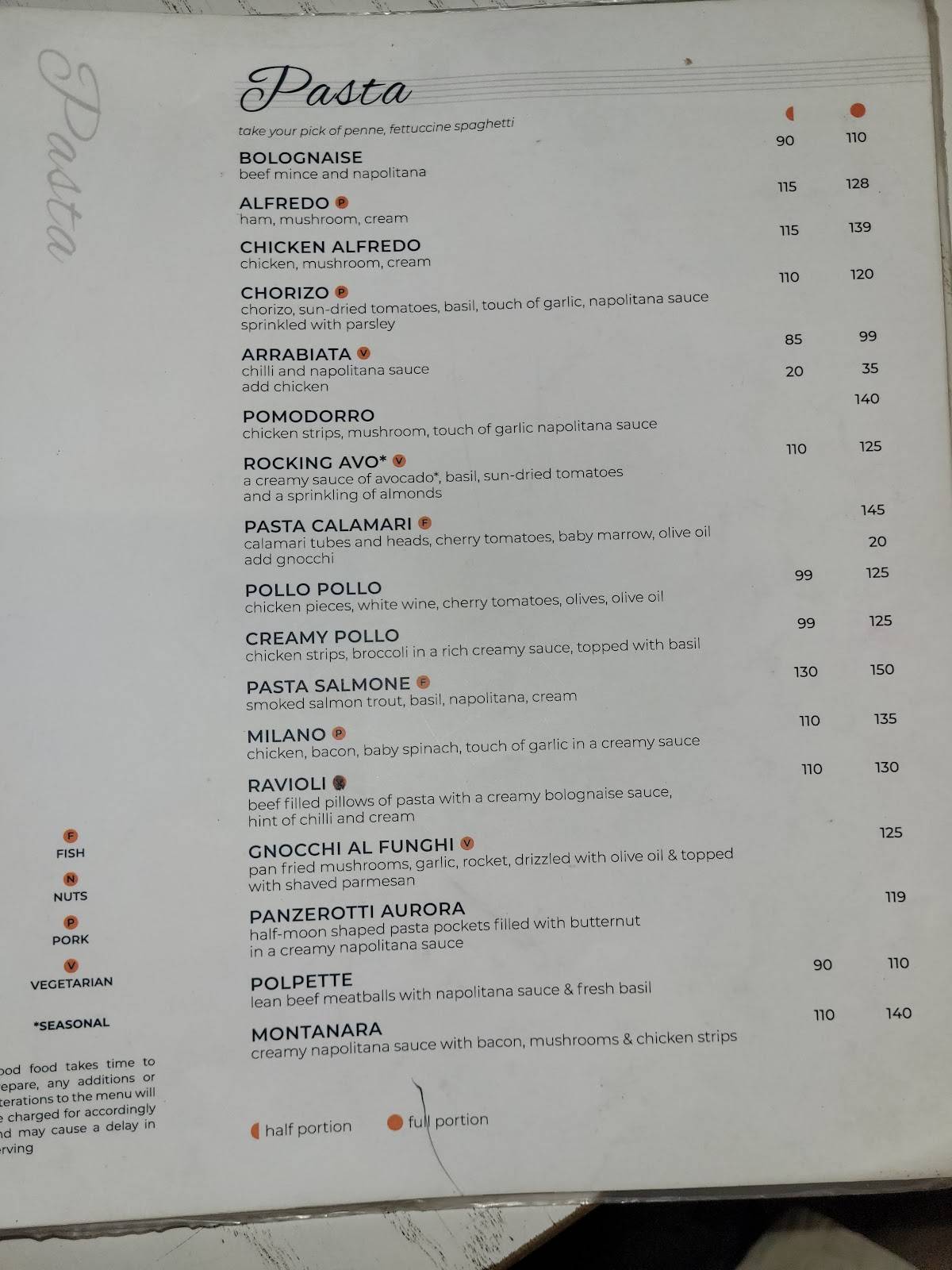 Menu at Opera restaurant, Johannesburg, 213 Cradock Ave