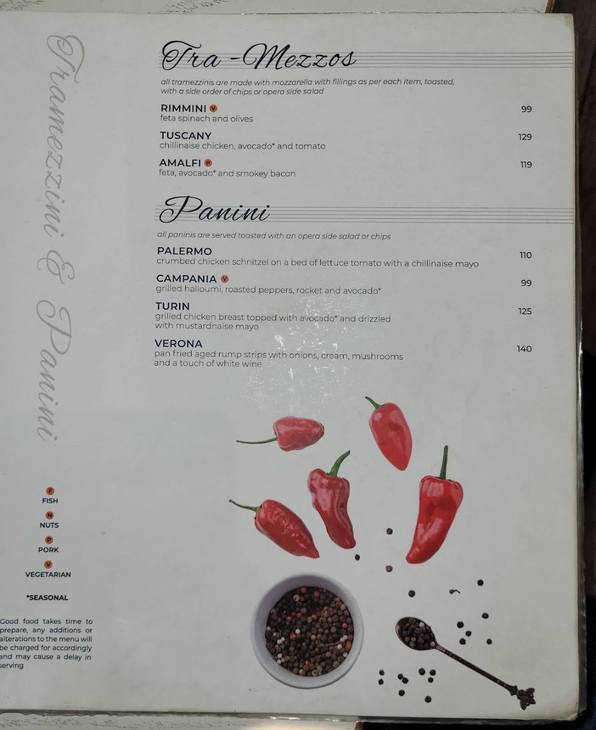 Menu at Opera restaurant, Johannesburg, 213 Cradock Ave