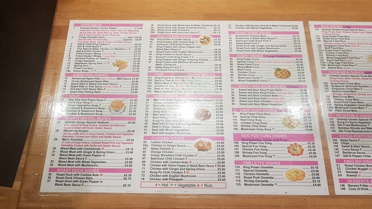 Menu at Oriental Garden restaurant, Mundesley