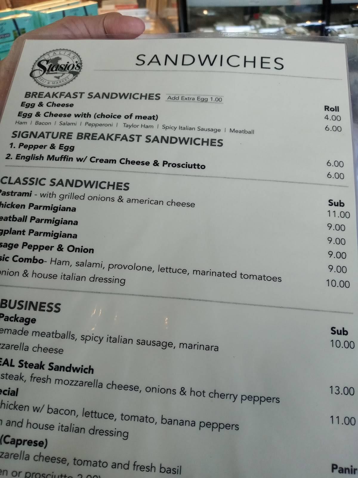 Menu at Stasio's Italian Deli & Market restaurant, Orlando
