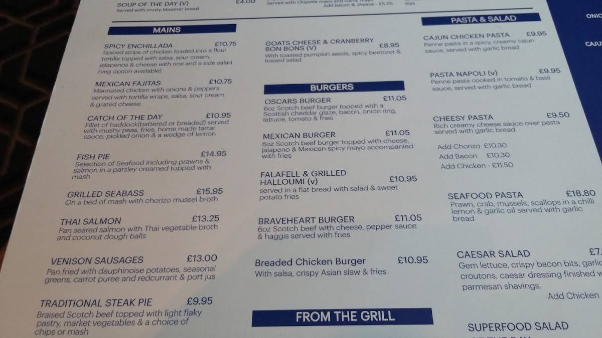 Menu at Oscars At Largs restaurant, Largs