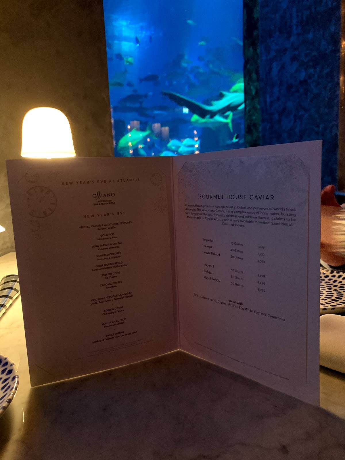 Menu at Ossiano restaurant, Dubai