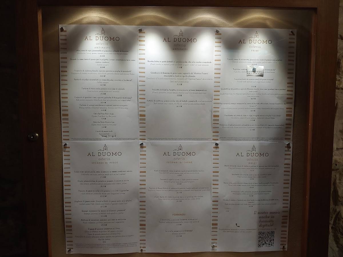 Menu at Osteria Al Duomo restaurant, Vieste, Via A. III