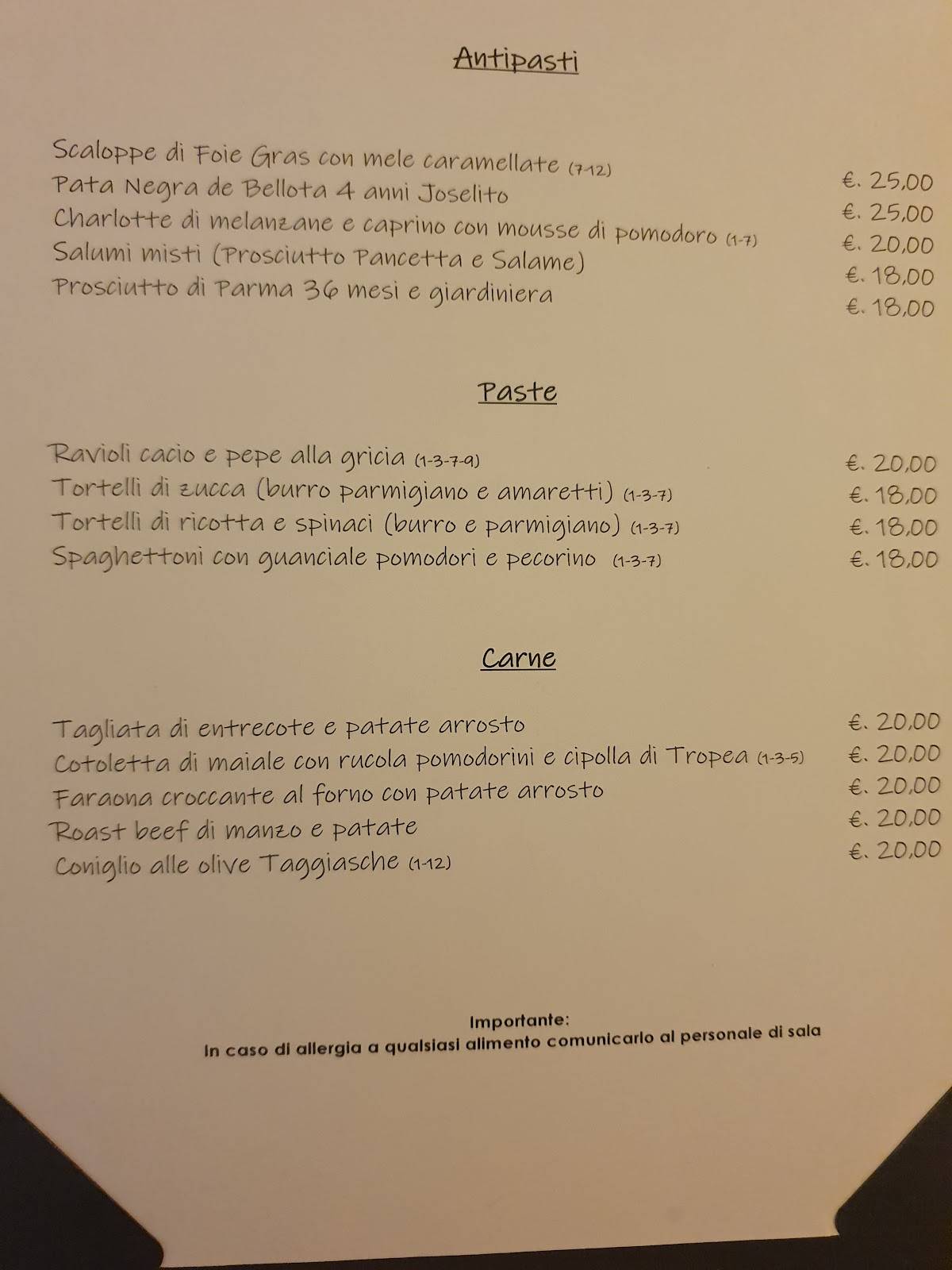 Menu at Osteria Antico Borgo restaurant, Modena, Strada Albareto