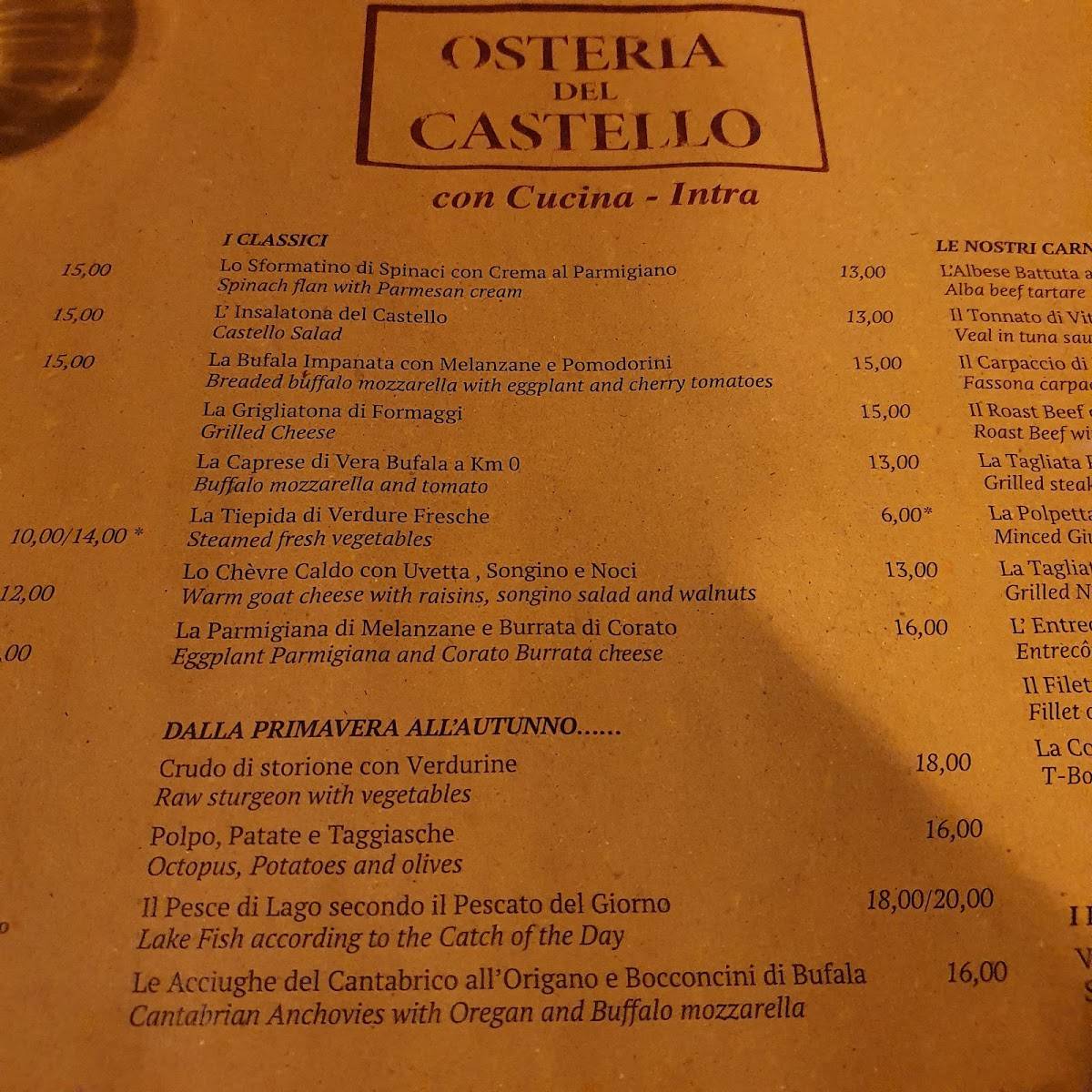 Menu da Osteria del Castello ristorante, Verbania