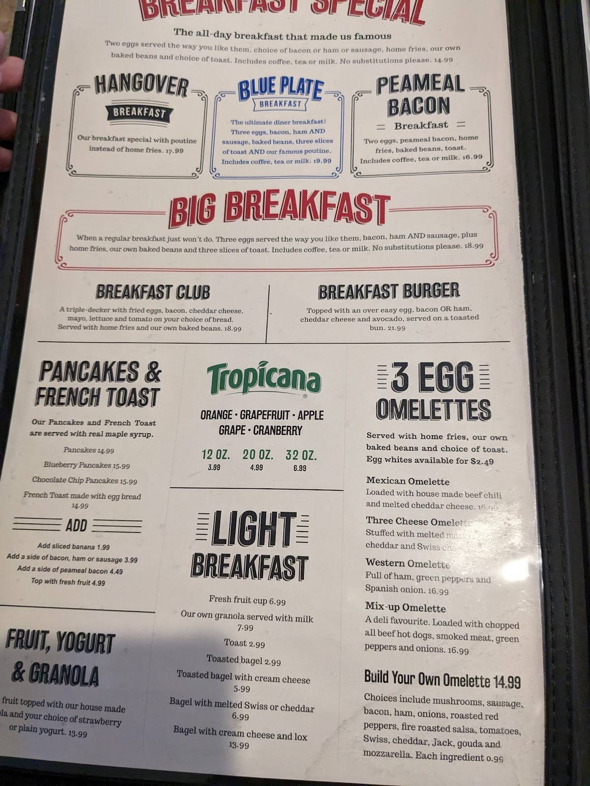 Menu at Elgin Street Diner restaurant, Ottawa, 374 Elgin St