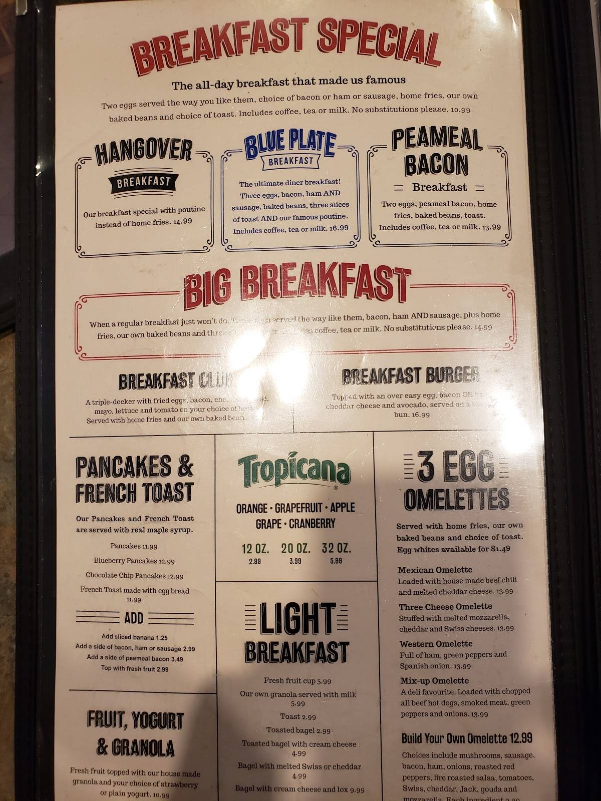 Menu at Elgin Street Diner restaurant, Ottawa, 374 Elgin St