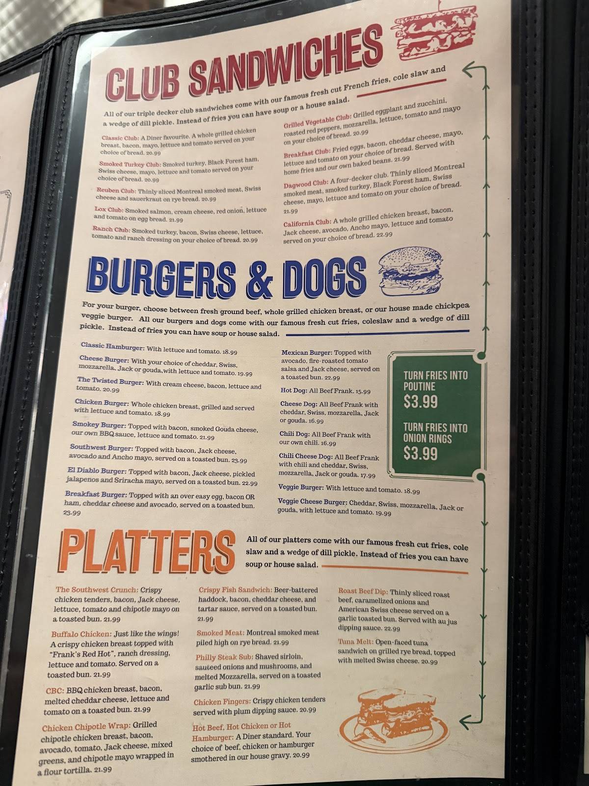 Menu at Elgin Street Diner restaurant, Ottawa, 374 Elgin St