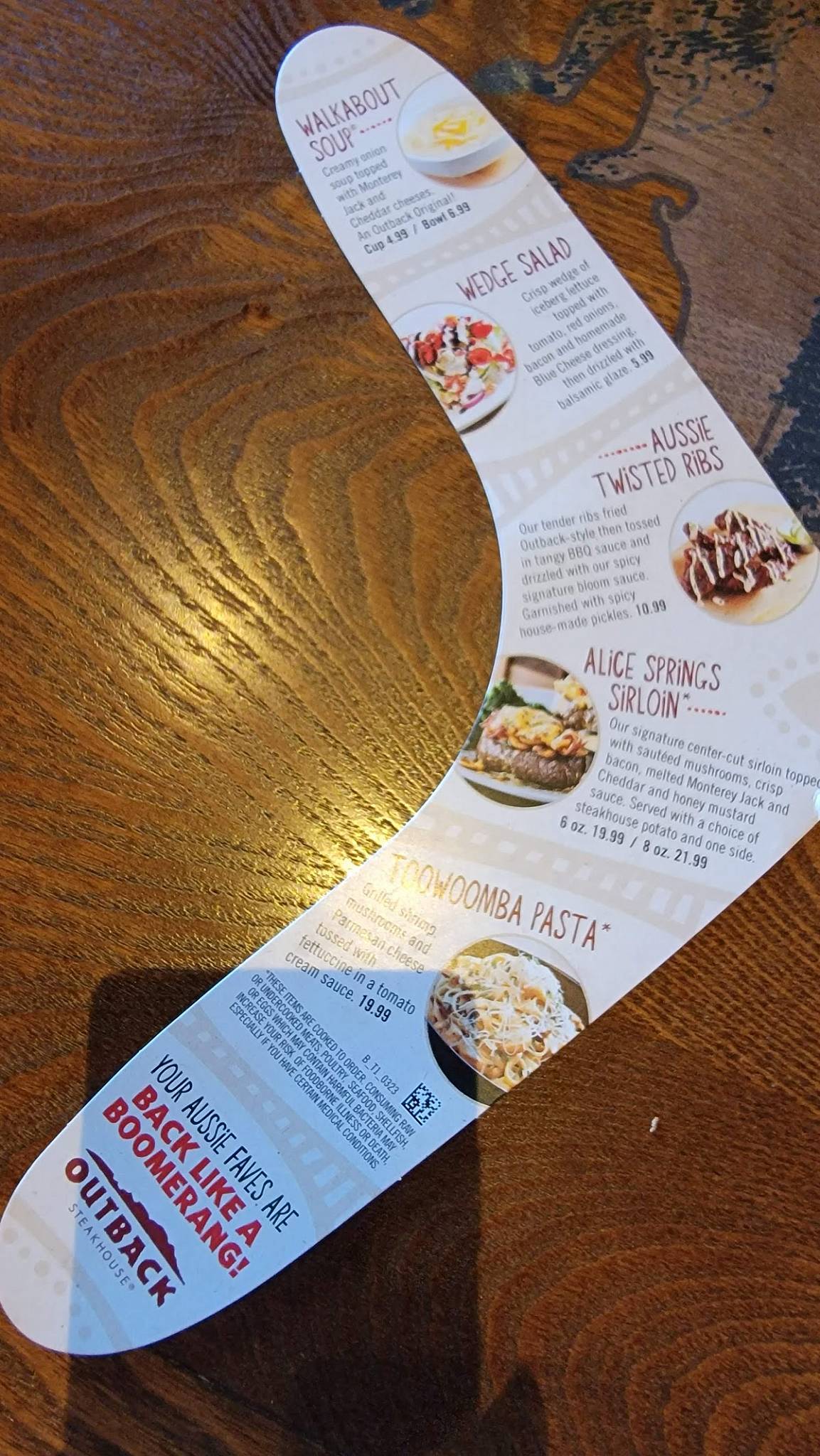Menu at Outback Steakhouse, Winter Haven