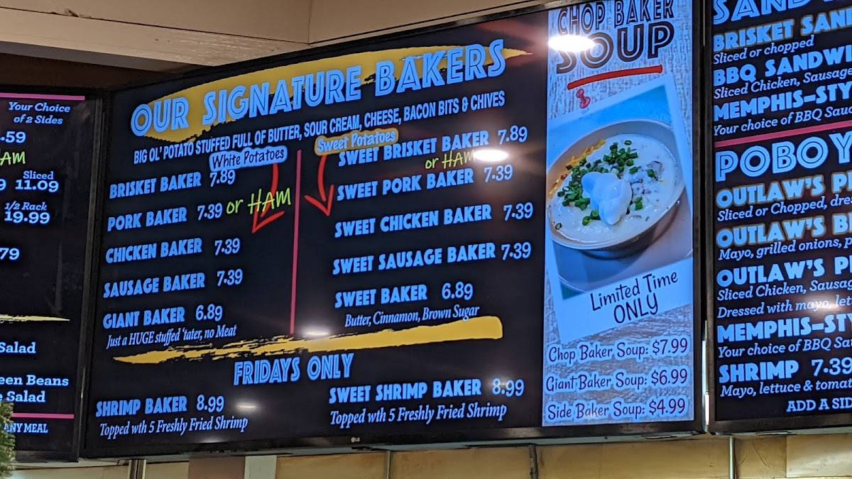 Menu at Outlaw's BBQ--Pineville, Pineville, 359 Kings Country Rd