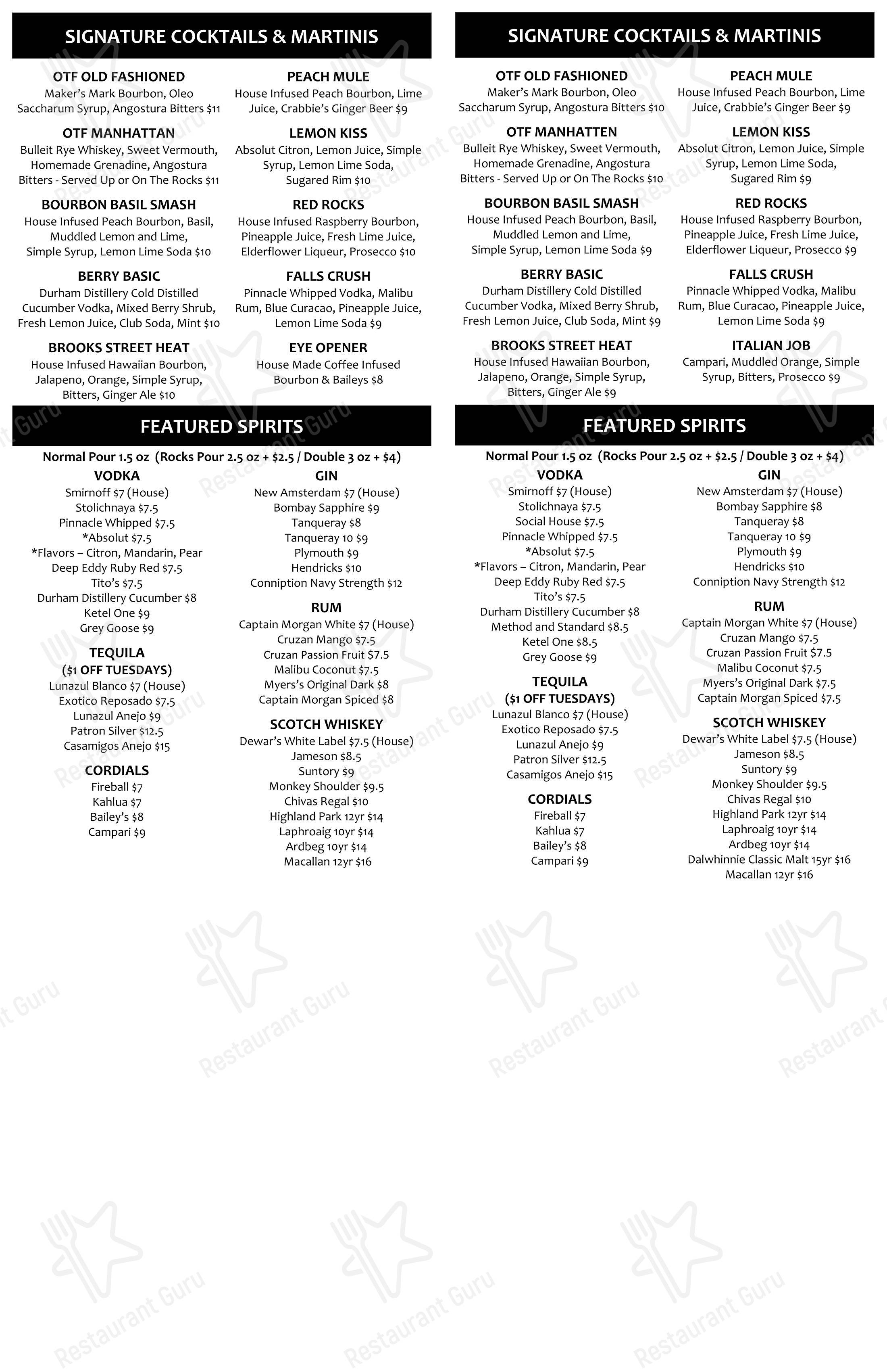 Menu at Over the Falls restaurant, Wake Forest, 419 Brooks St