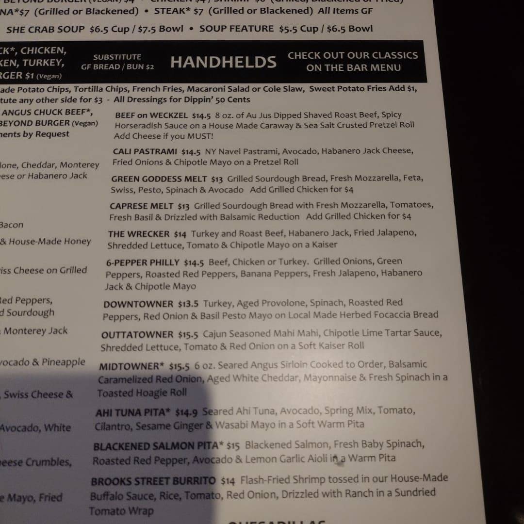 Menu at Over the Falls restaurant, Wake Forest, 419 Brooks St