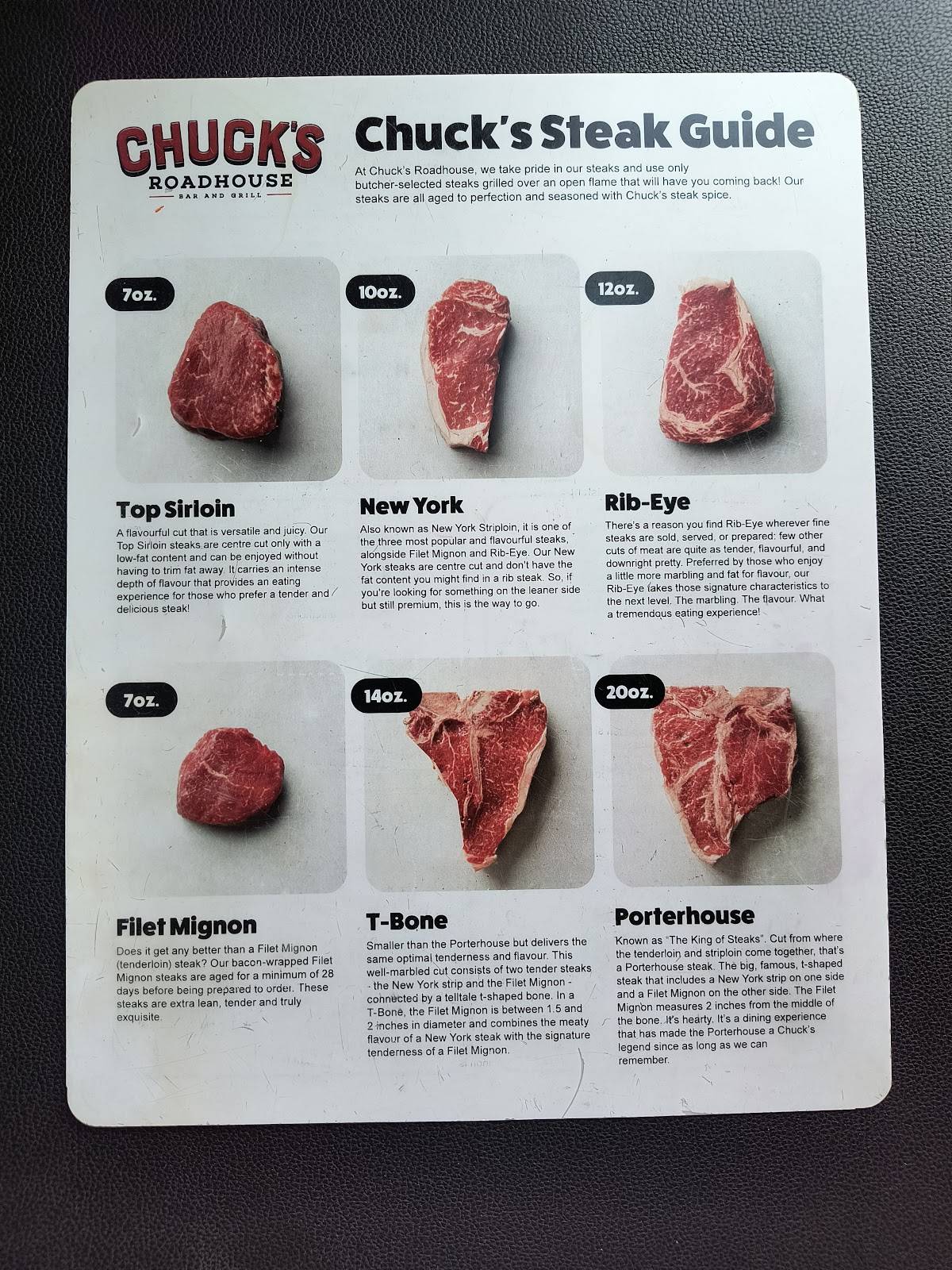 Menu at Chuck’s Roadhouse Bar and Grill, Owen Sound