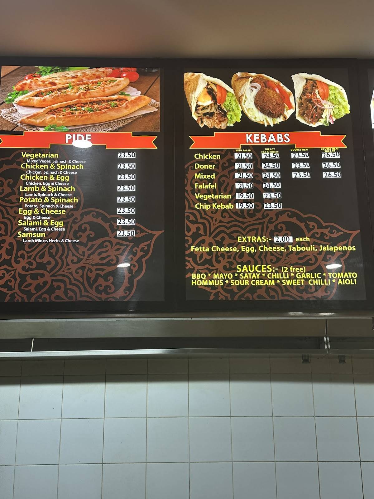 Menu at Ozman Kebab’s restaurant, Newman
