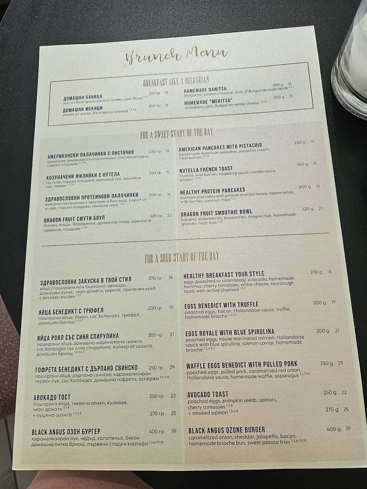 Menu at Ozone Skybar & Lounge, Sofia