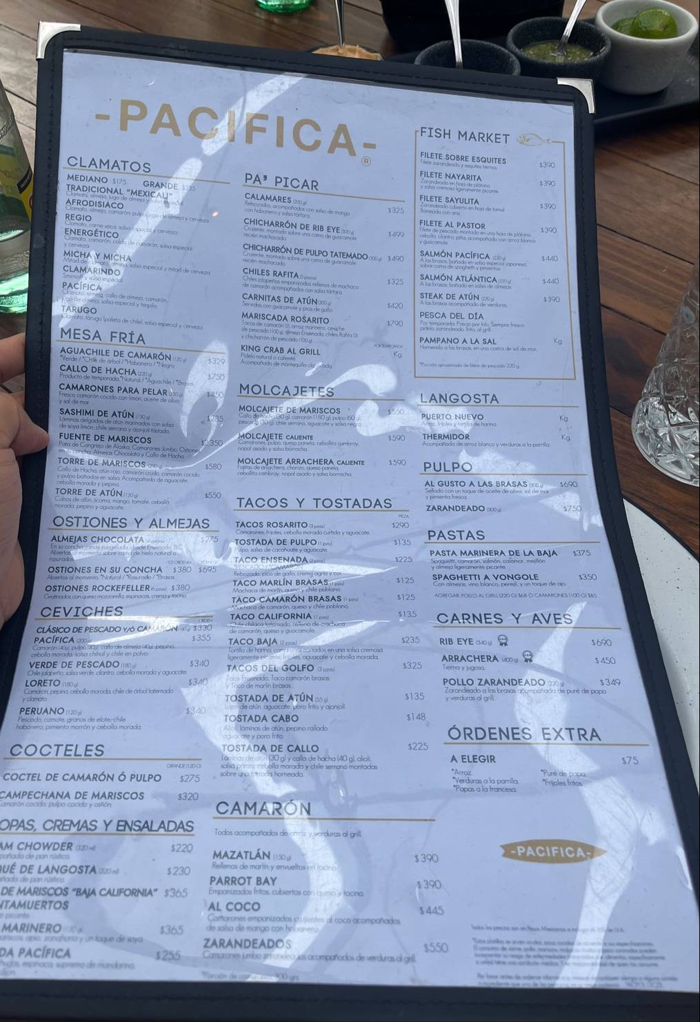 Menu at PACIFICA restaurant, Ciudad López Mateos, Alejandro Dumas 77