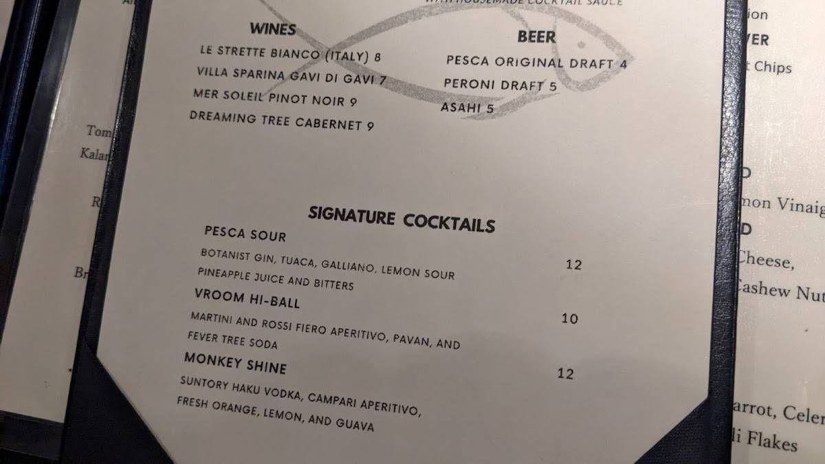Menu at PESCA Waikiki Beach restaurant, Honolulu