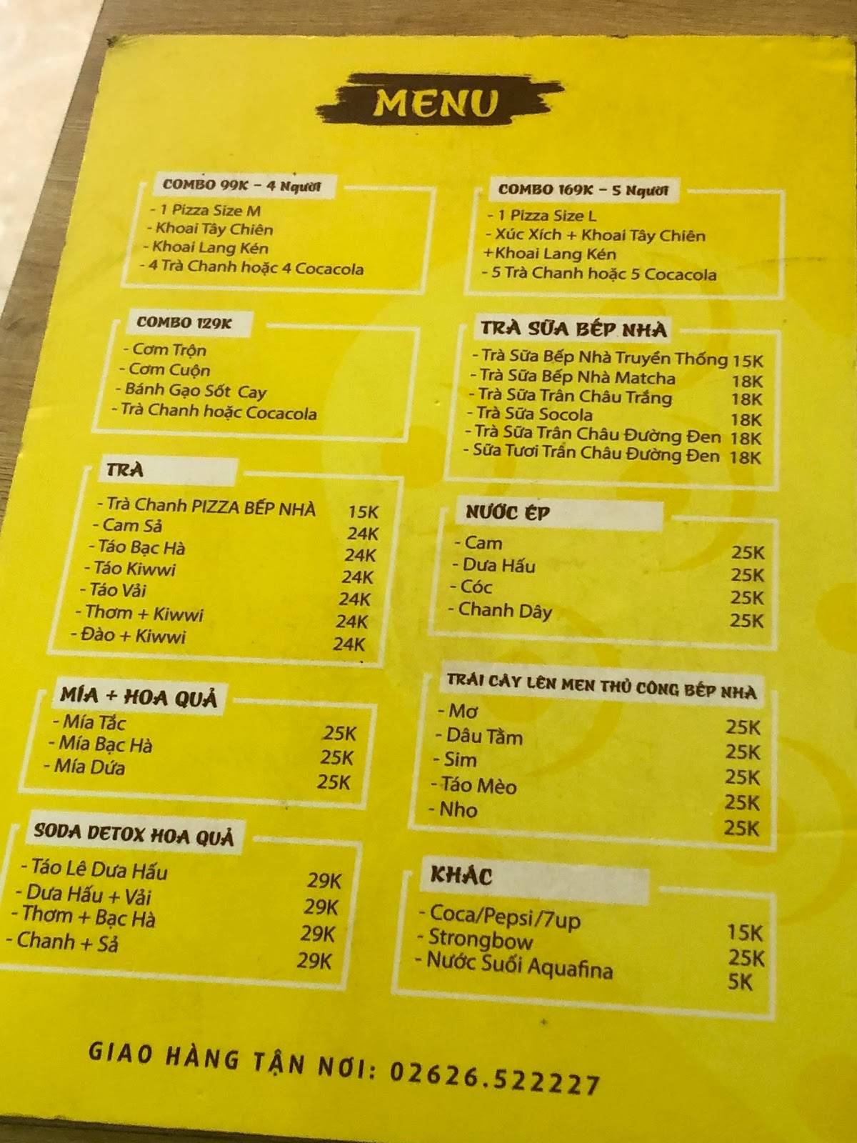 Menu at PIZZA BẾP NHÀ restaurant, Buon Ma Thuot