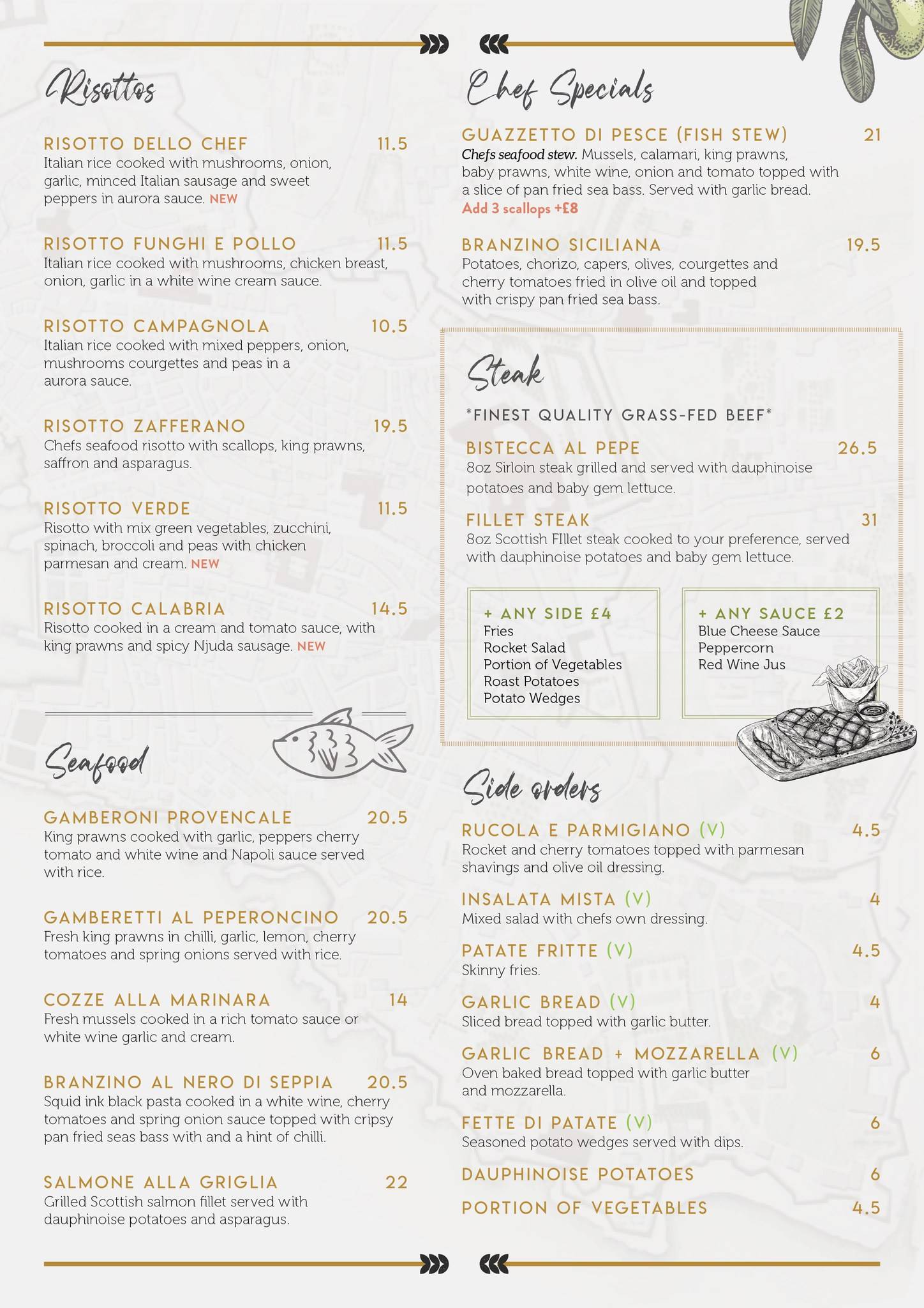 Menu at Trattoria Genova restaurant, Paisley