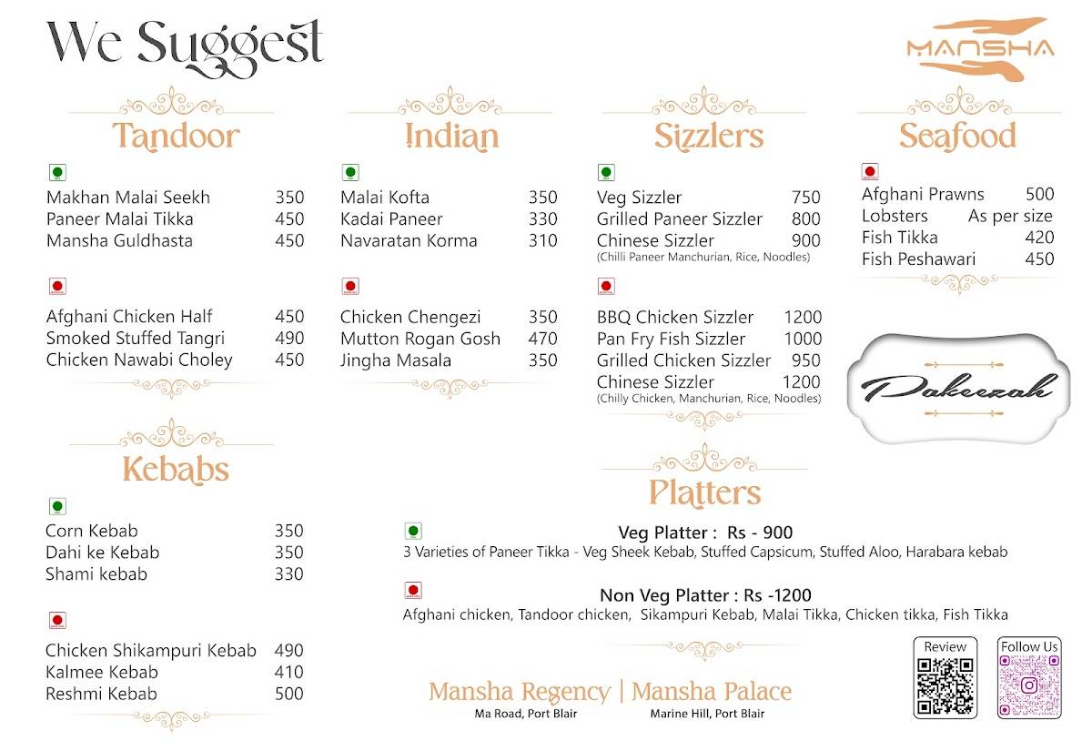 Menu at Pakeezah Restaurant, Port Blair