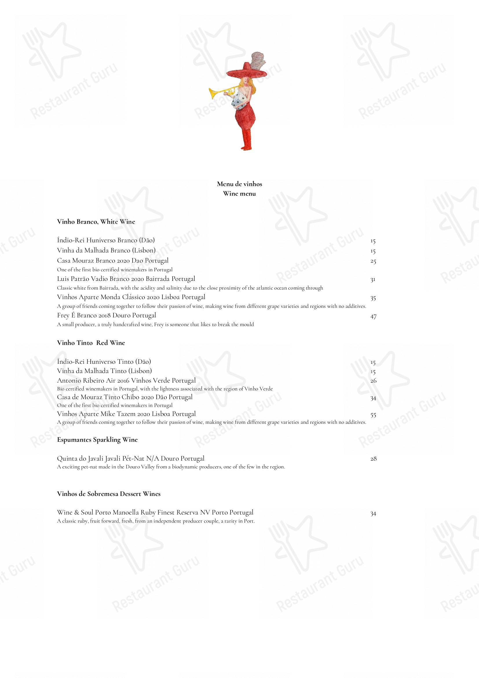 Menu em Palácio dos Duques de Lafões ou do Grilo restaurante, Lisboa