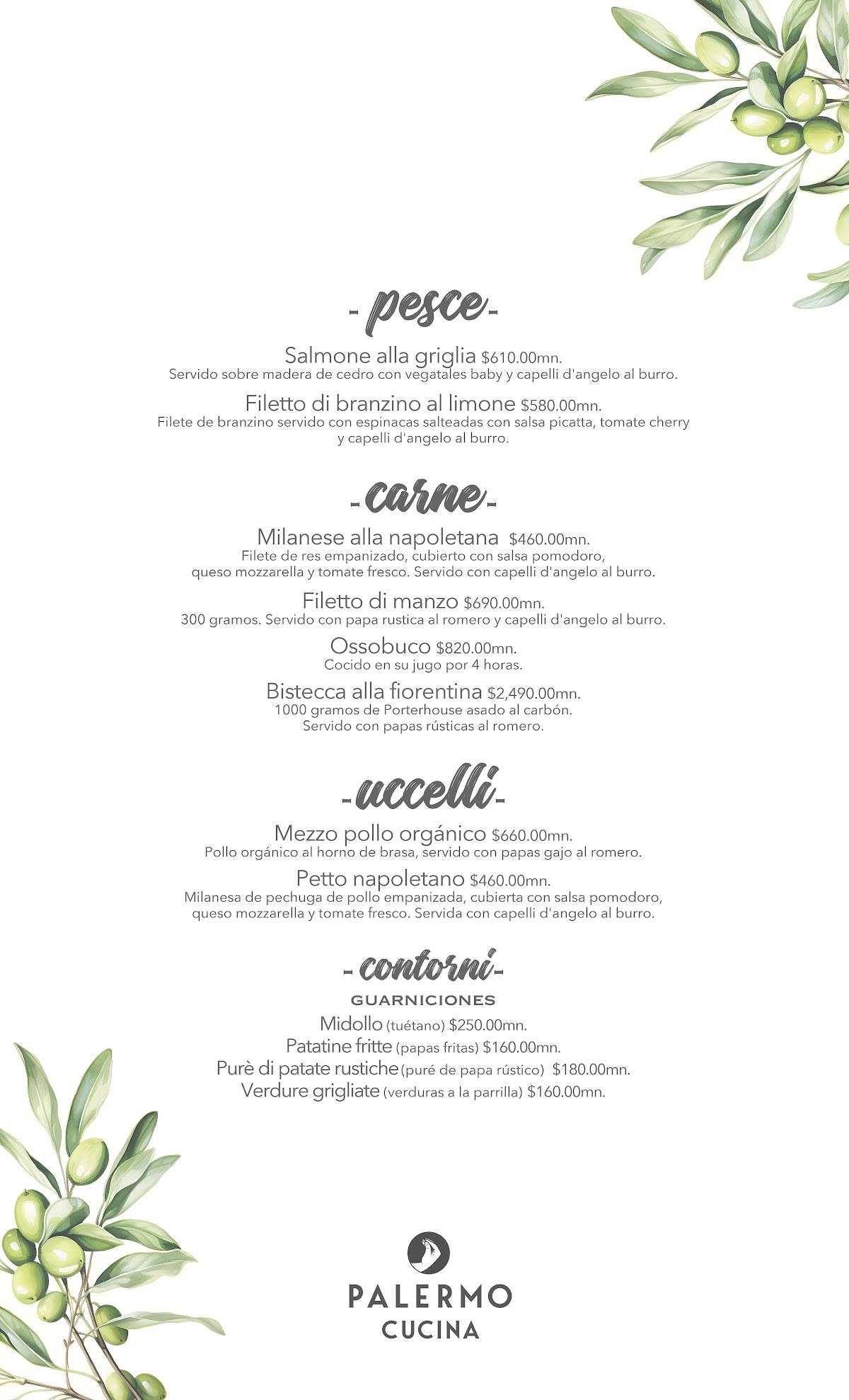 Menu at Palermo Cucina La Recta restaurant, Tijuana