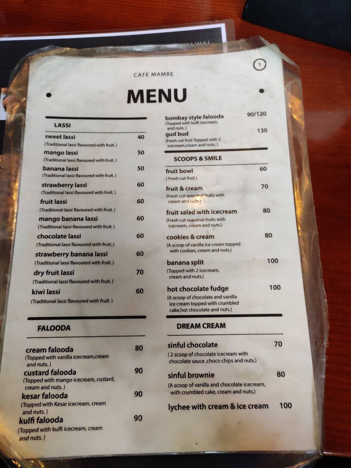 Menu at Cafe Mamre, Pampady
