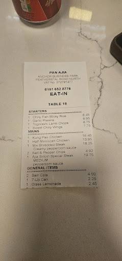 Menu at Pan Ajia restaurant, Oldham