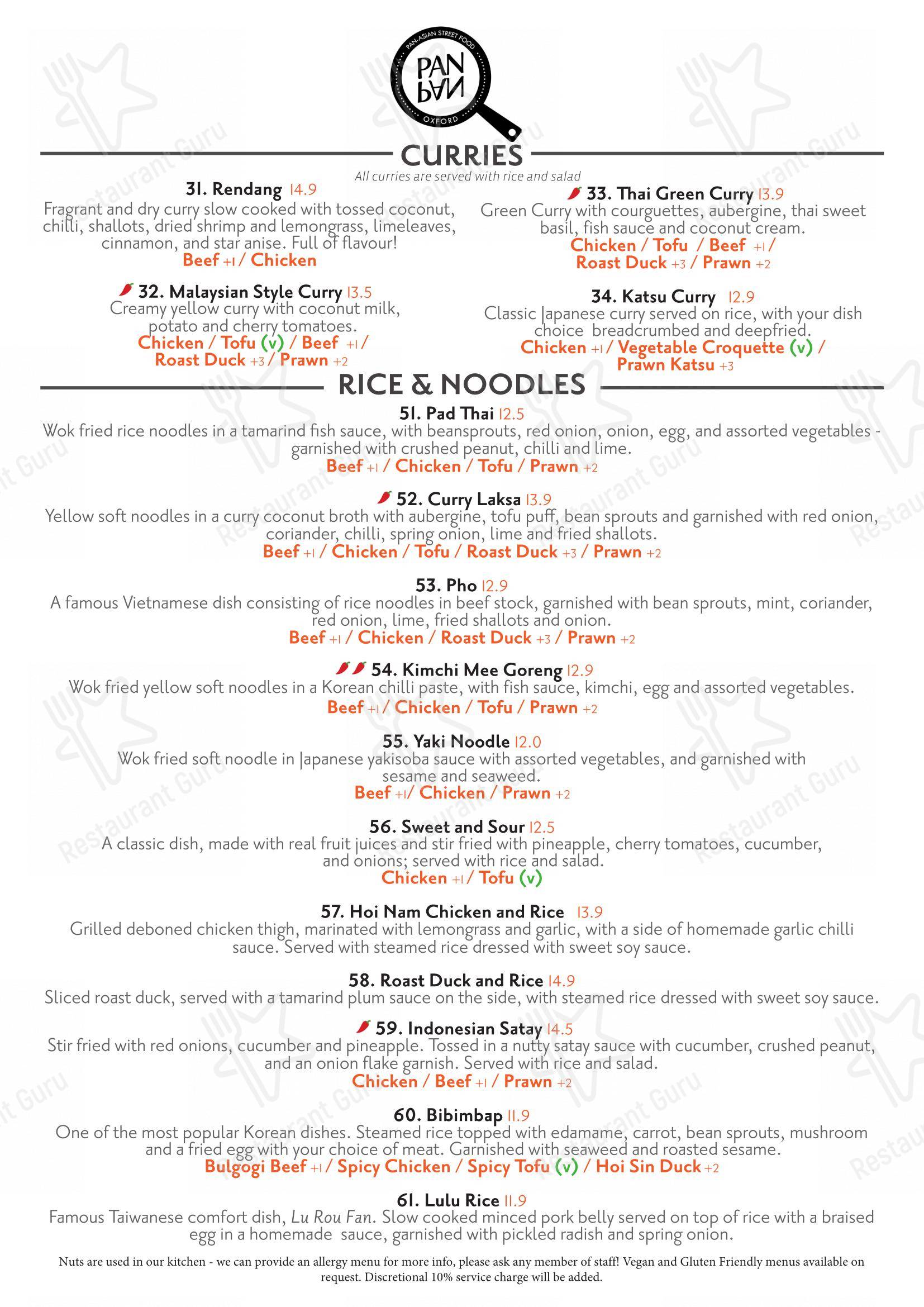 Menu at Pan Pan Restaurant, Oxford