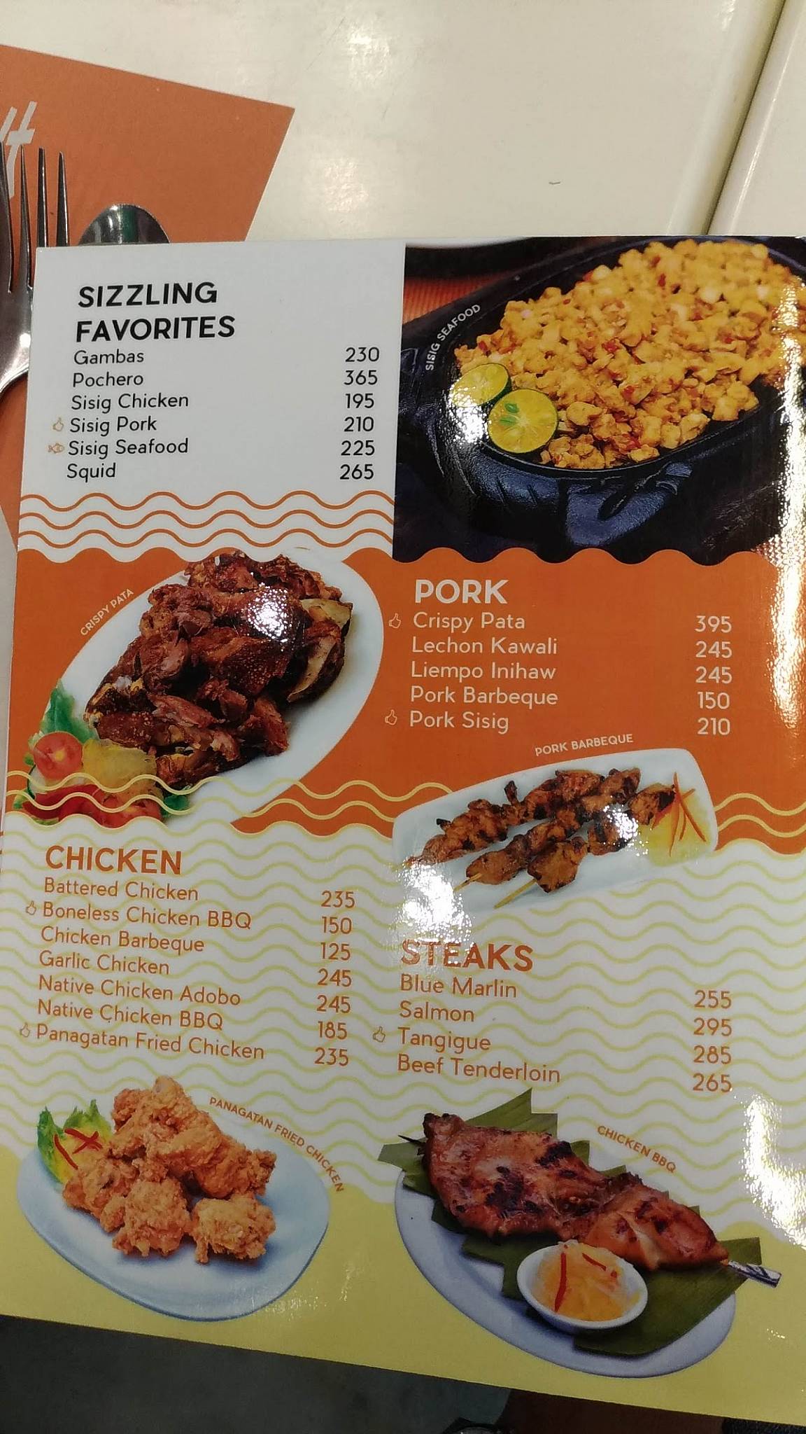 Menu at Panagatan restaurant, Cagayan de Oro, 5/F