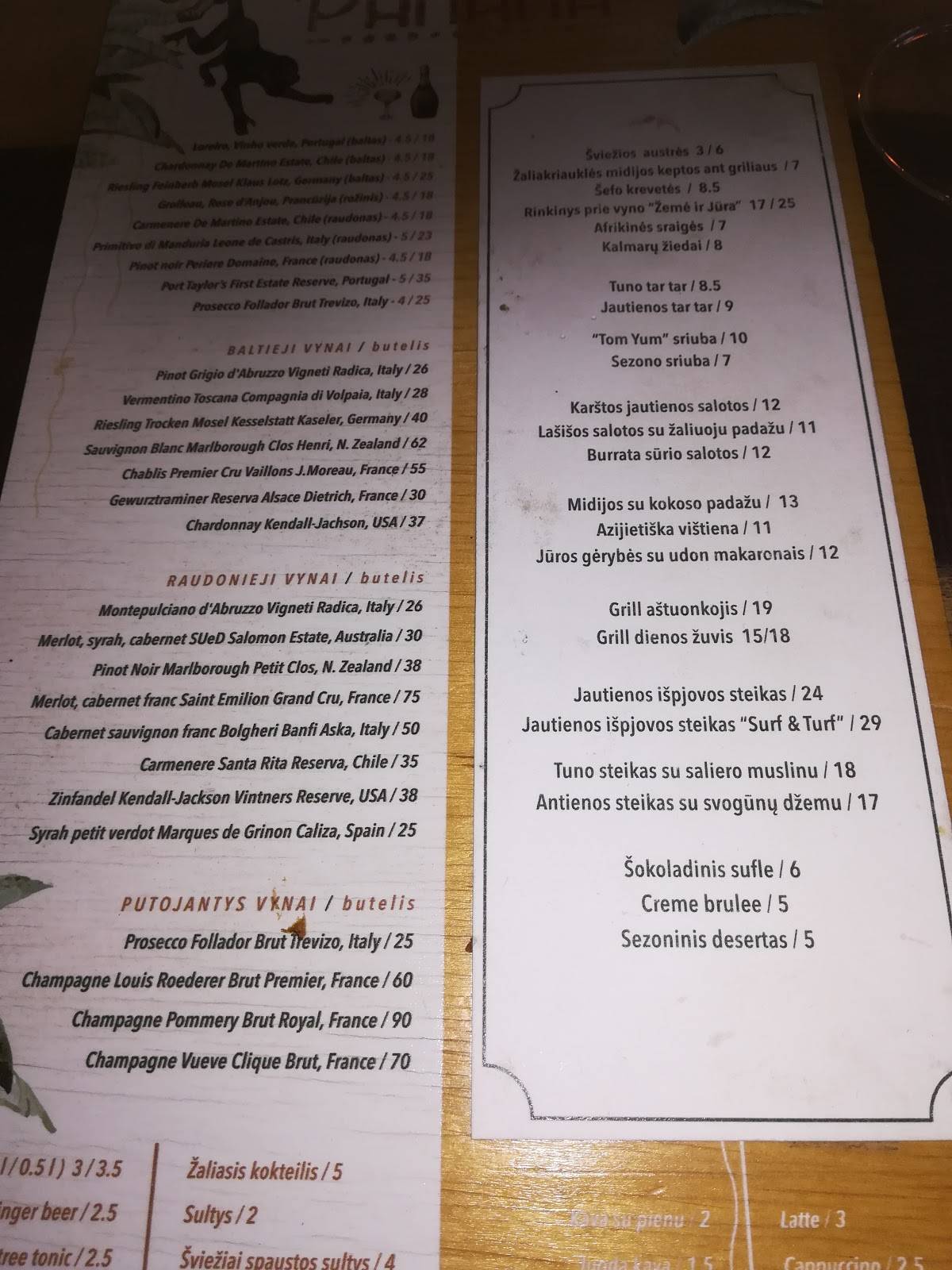 Menu at Panama Food Garden restaurant, Vilnius