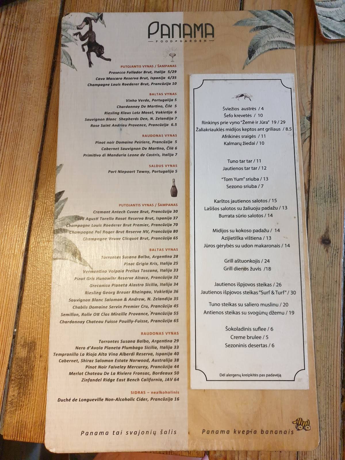 Menu at Panama Food Garden restaurant, Vilnius
