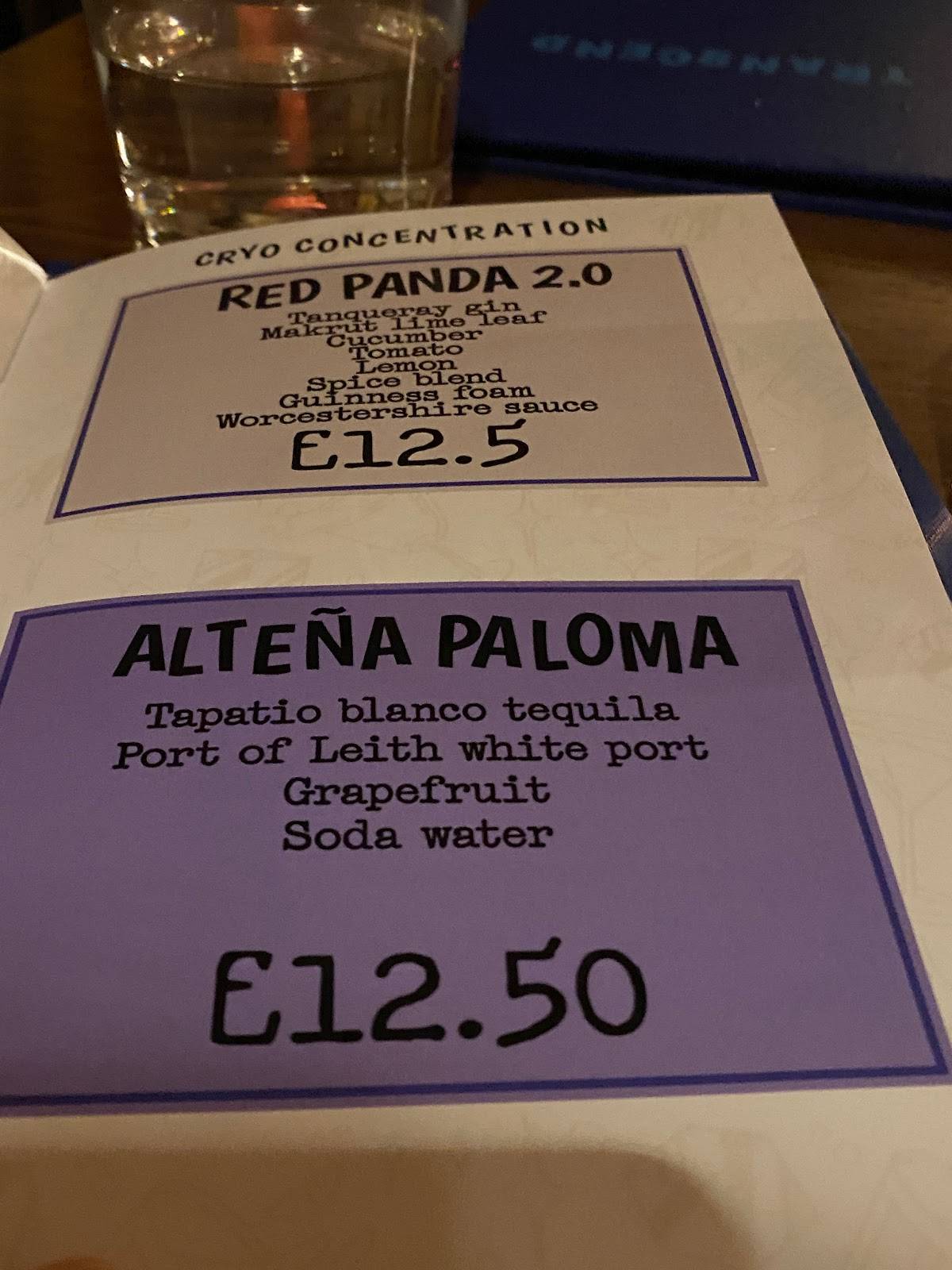Menu at Panda & Sons pub & bar, Edinburgh