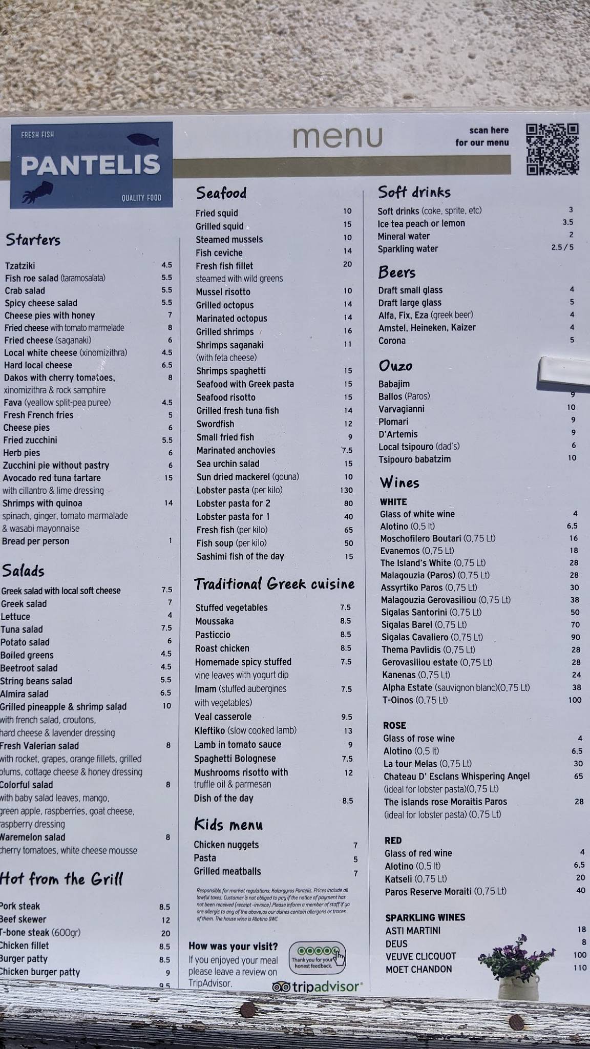 Menu at Pantelis Sea Food Restaurant, Antiparos