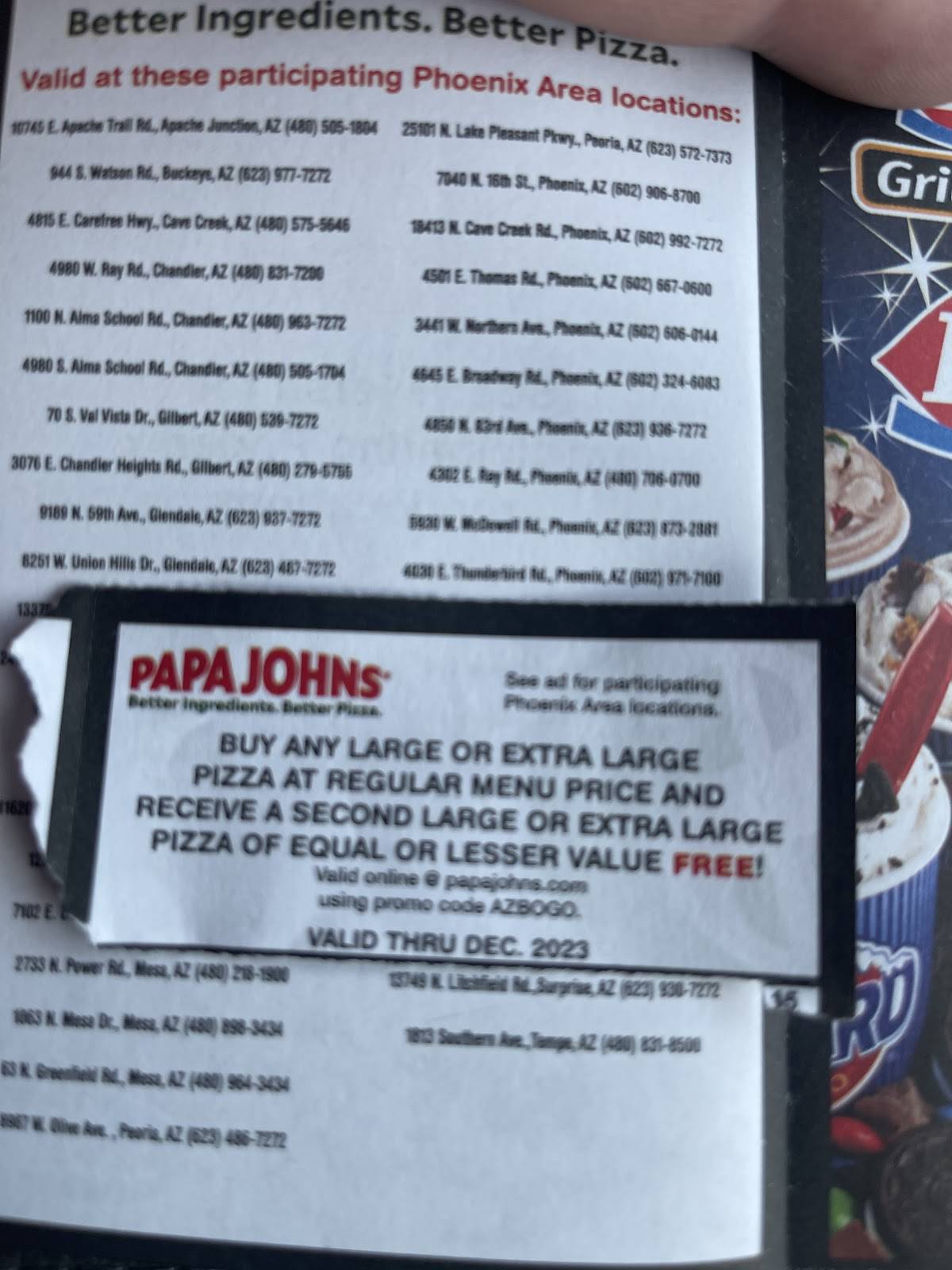 Menu at Papa Johns Pizza pizzeria, Surprise, N Litchfield Rd Ste G000