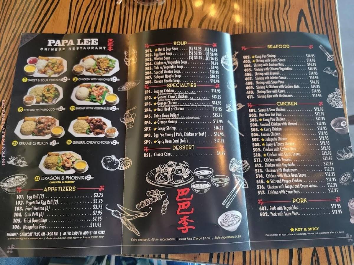 Menu at Papa Lee Chinese Restaurant, Pharr