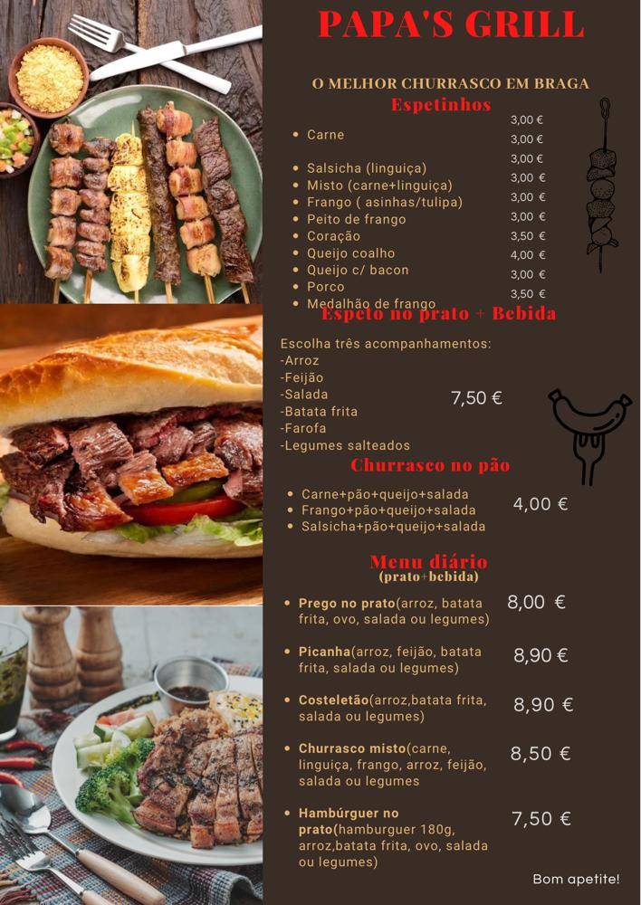 Menu em Papa's Grill Pt restaurante, Braga
