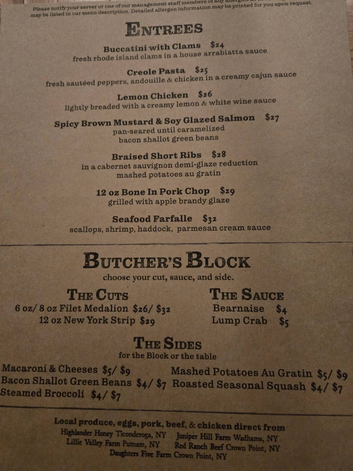 Menu at Paper & Pencil pub & bar, Ticonderoga