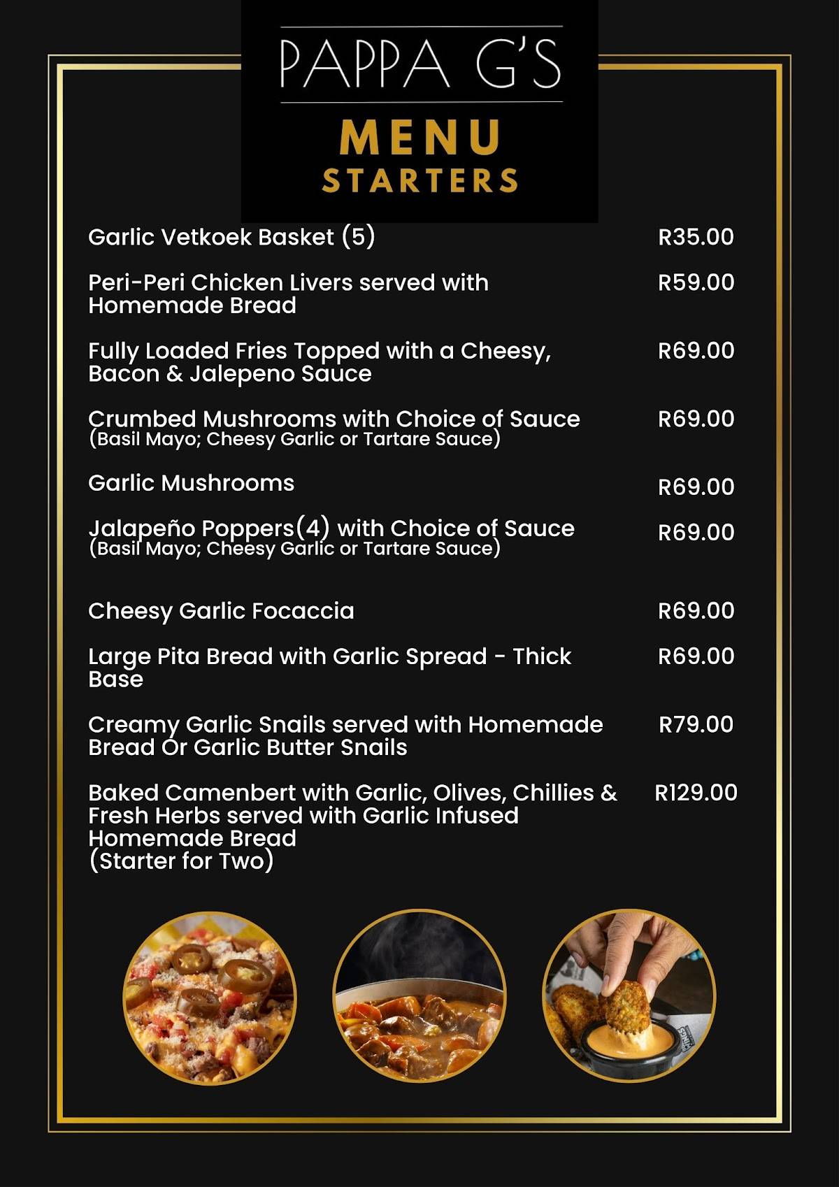 Menu at Pappa G's restaurant, Port Elizabeth, 569
