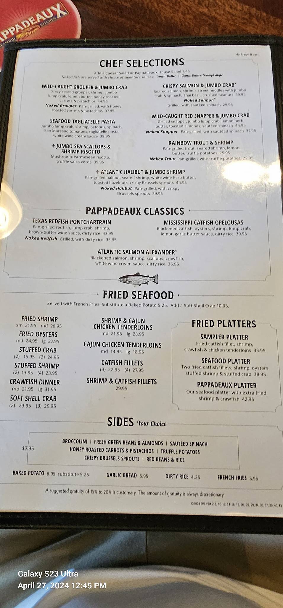 Menu at Pappadeaux Seafood Kitchen restaurant, Marietta, Windy Hill Rd SE