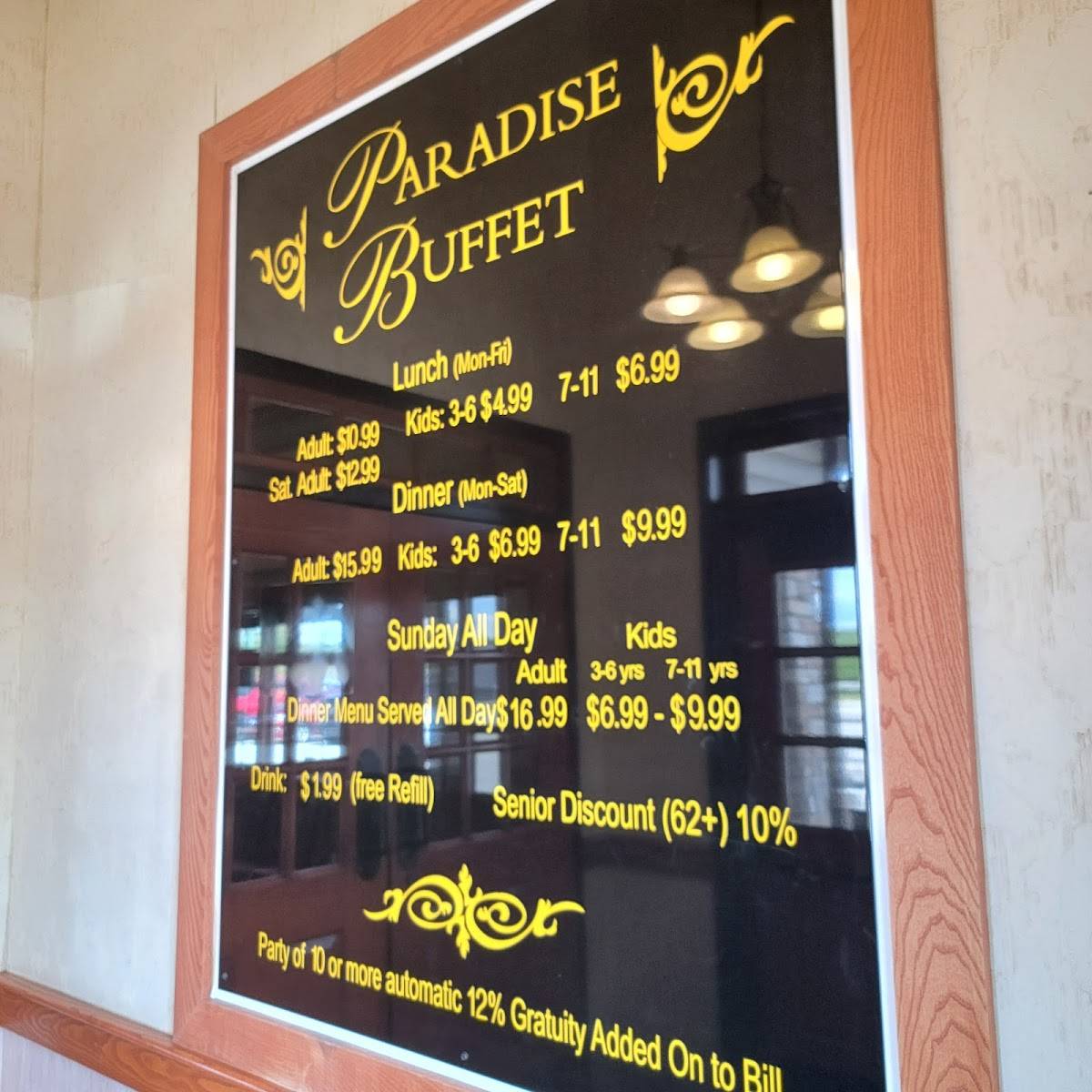 Menu at Paradise Buffet restaurant, Auburn