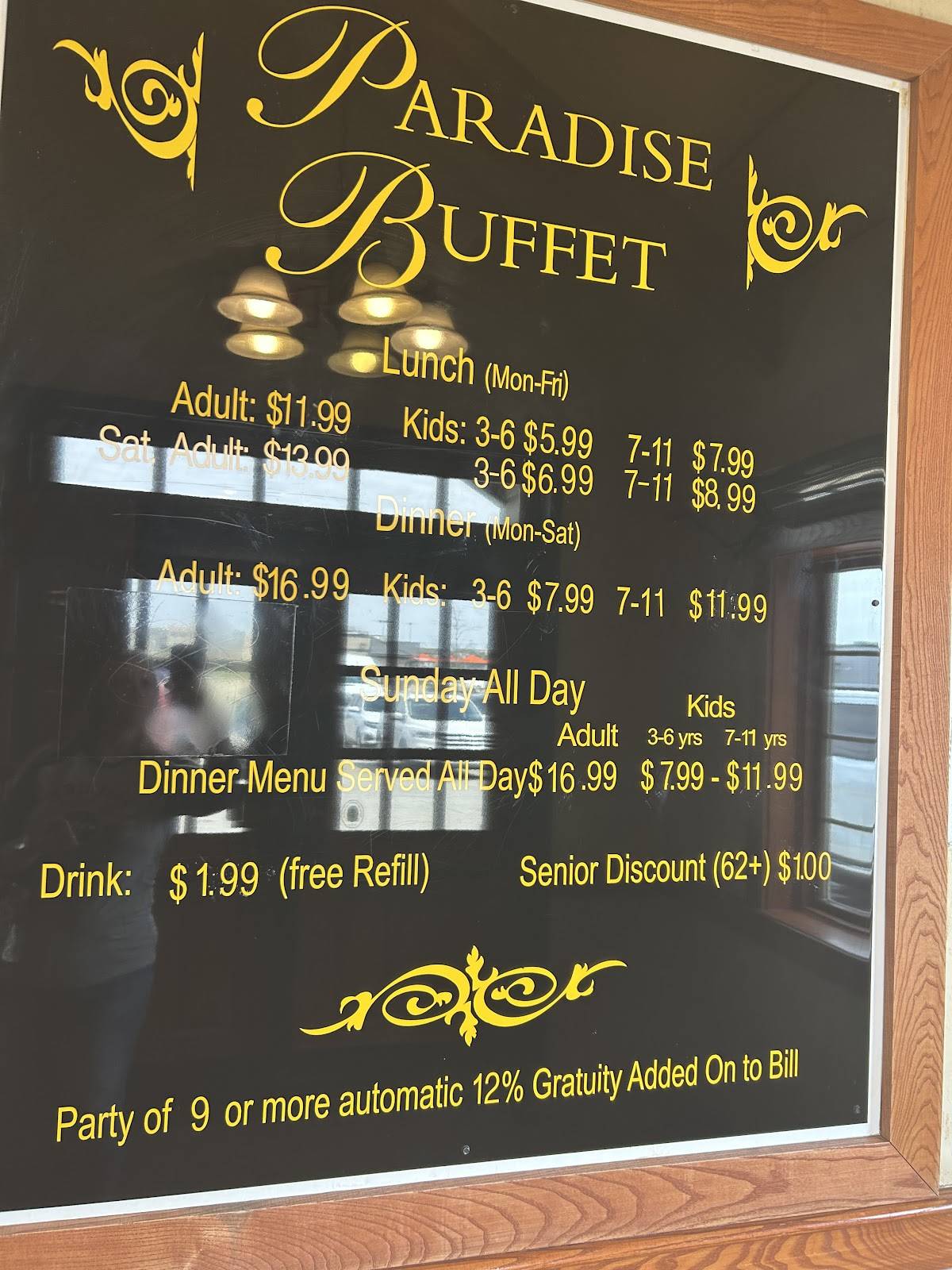 Menu at Paradise Buffet restaurant, Auburn